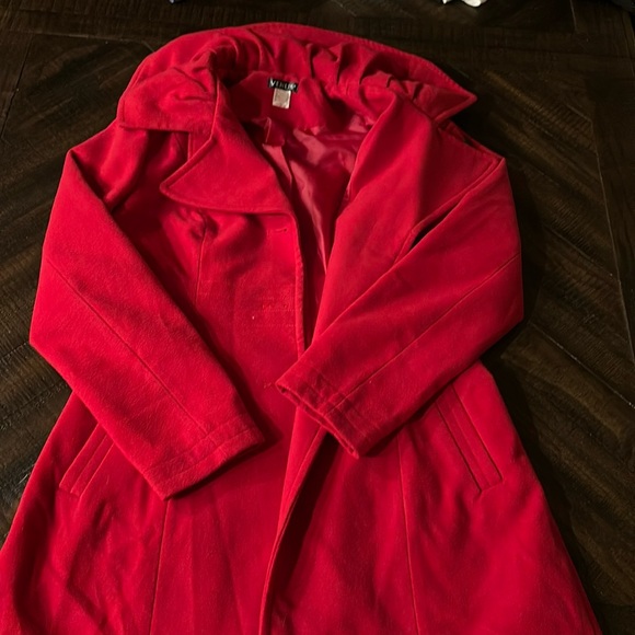 VENUS | Jackets & Coats | Womens Long Red Venus Trench Coat With Black ...